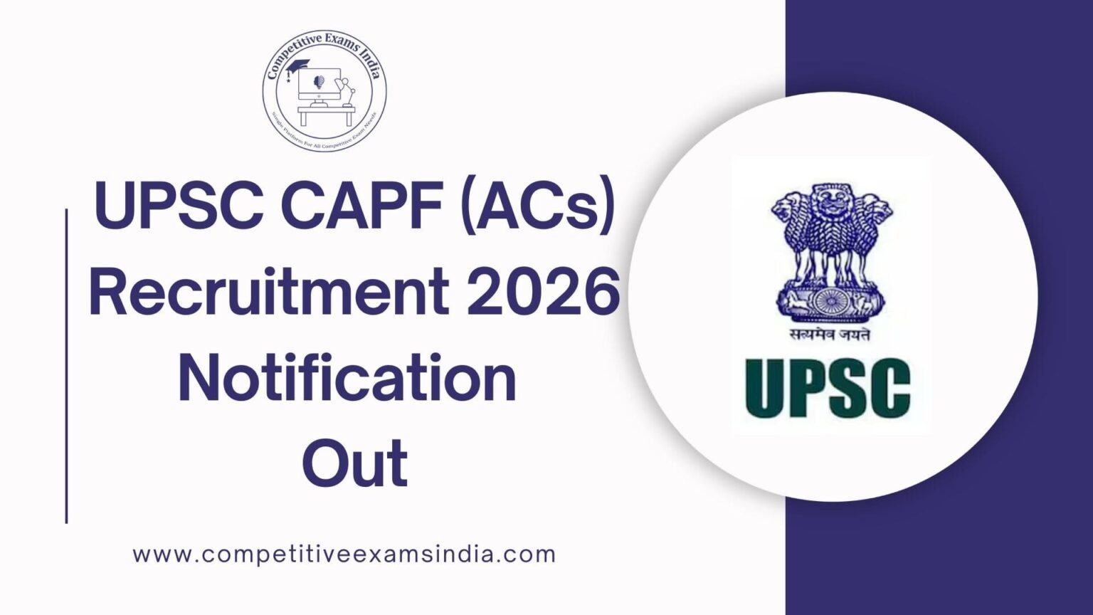 UPSC CAPF (ACs) Recruitment 2026 Notification Out, Eligibility, Exam ...